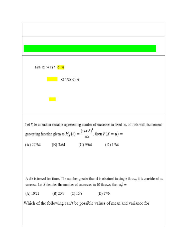 Binomial and Poisson Distribution MCQs | PDF | Probability Distribution ...