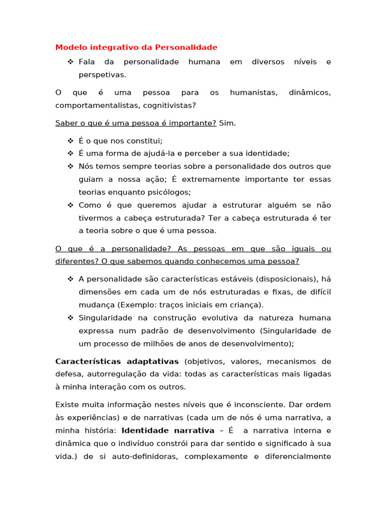 Modelo Integrativo da Personalidade Humana | PDF | Experiência ...
