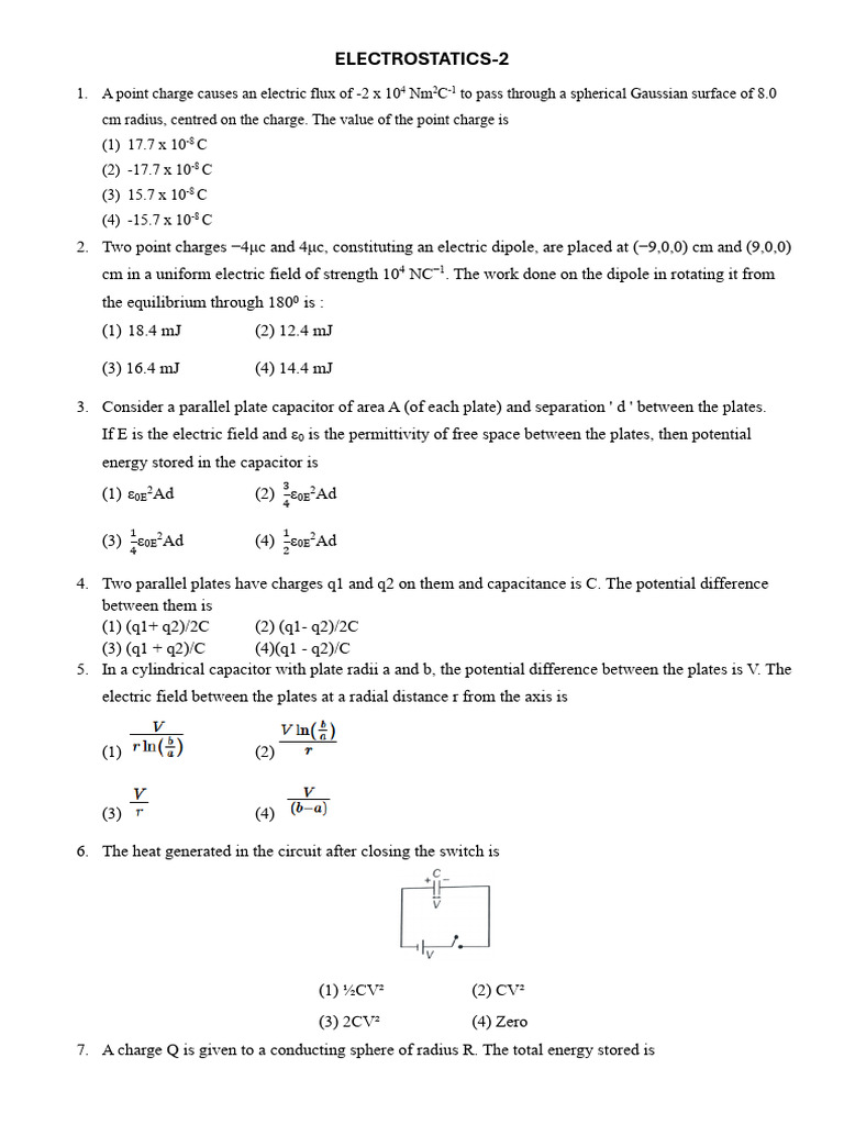 ELECTROSTATICS 2 HW | PDF | Capacitor | Capacitance