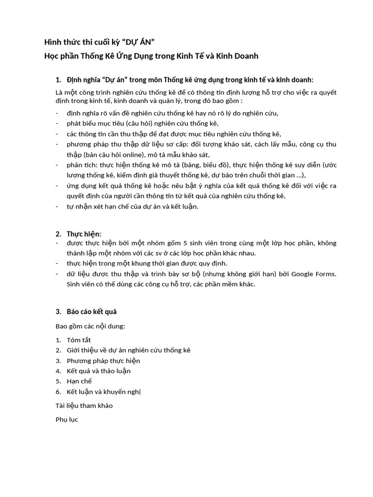 Hướng Dẫn Hình Thức Thi Cuối Kỳ HP TKUD - Dự Án | PDF