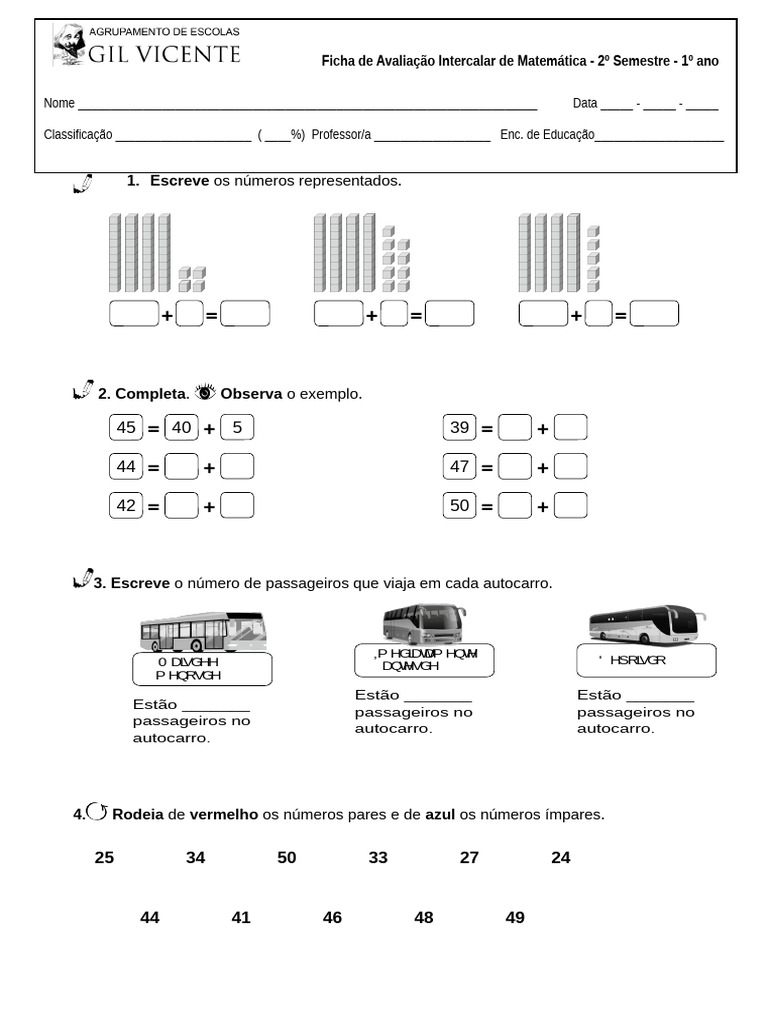 Ficha Avaliação Intercalar MT 2º Semestre - Cópia | PDF