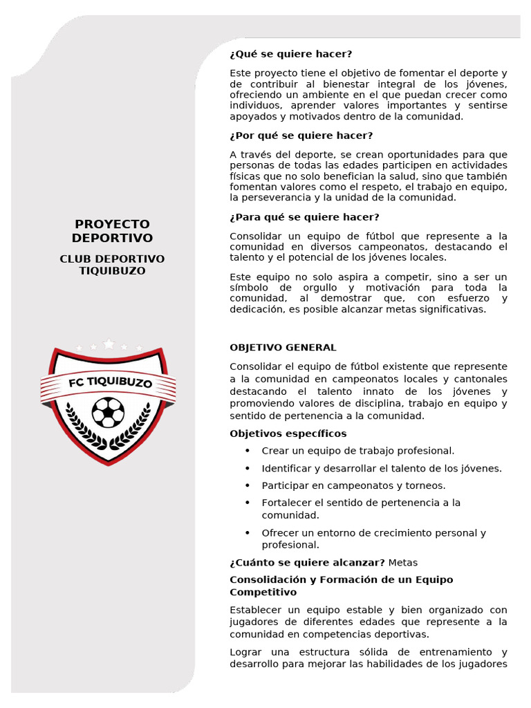 Proyecto de Fútbol Comunitario Tiquibuzo | PDF | Evaluación | Deportes