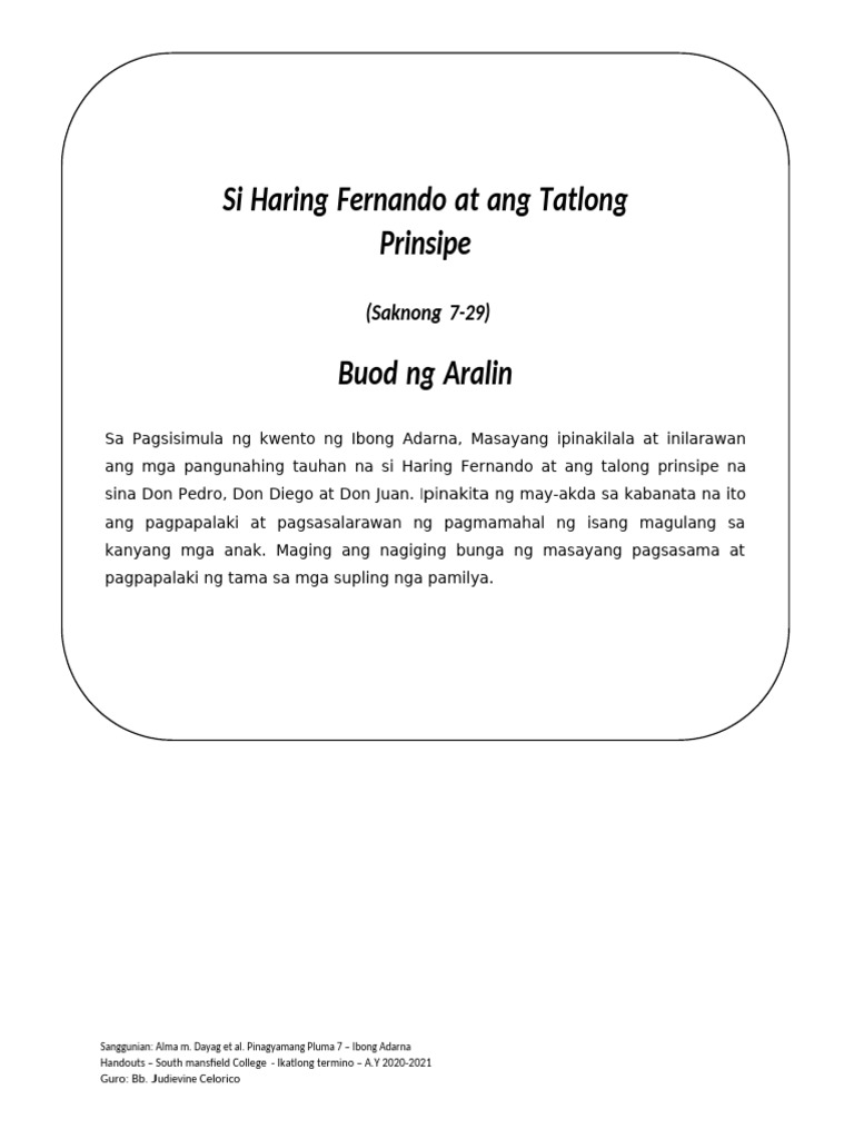 Si Haring Fernando at Ang 3 Prinsipe Saknong 7 29 | PDF