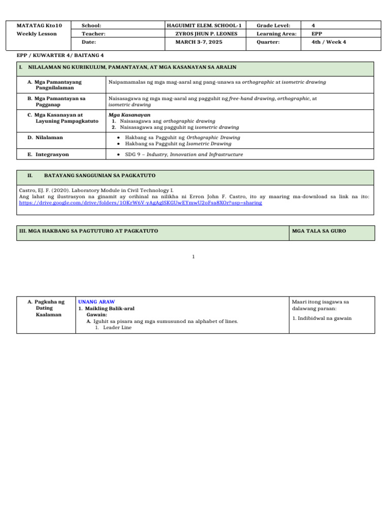 Epp 4 - DLL - Q4 - Week 4 | PDF