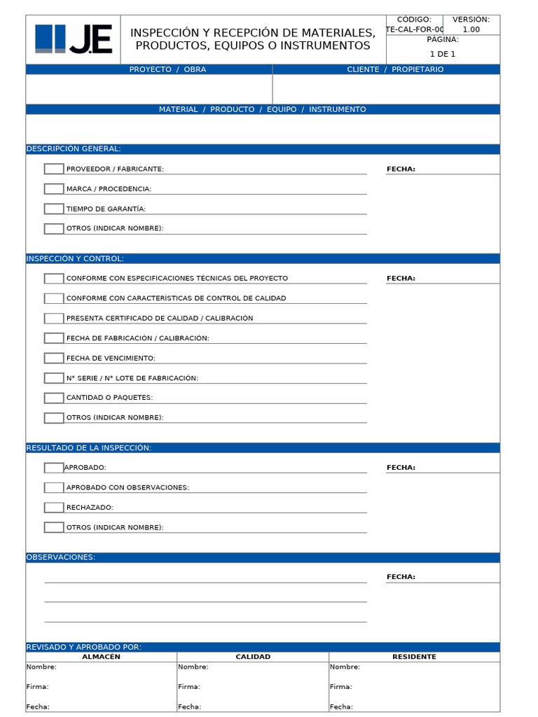RECEPCIÓN MATERIALES | PDF