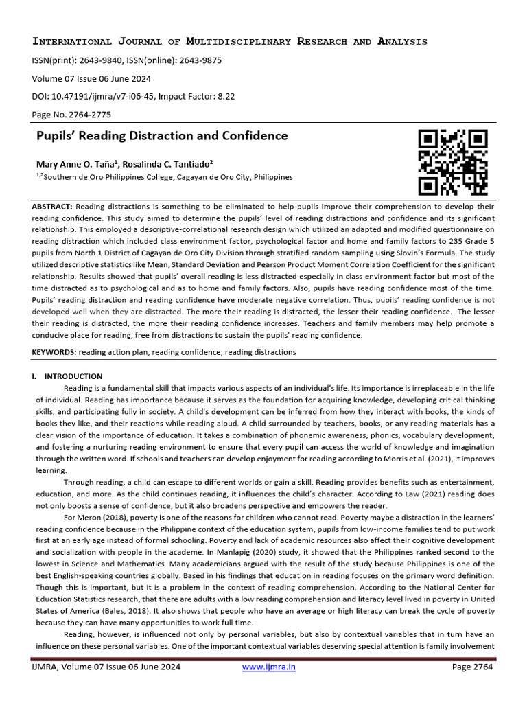 Pupils_Reading_Distraction_and_Confidence | PDF | Learning | Neuroscience