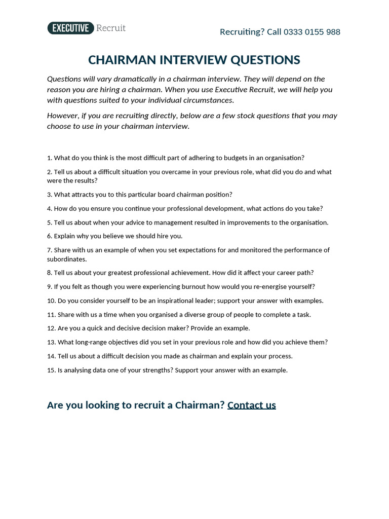 Chairman Interview Questions | PDF