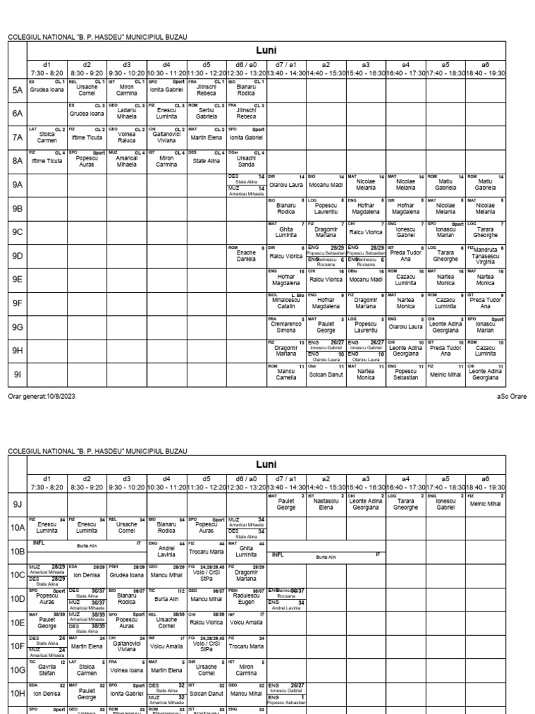 Orar General Clase | PDF