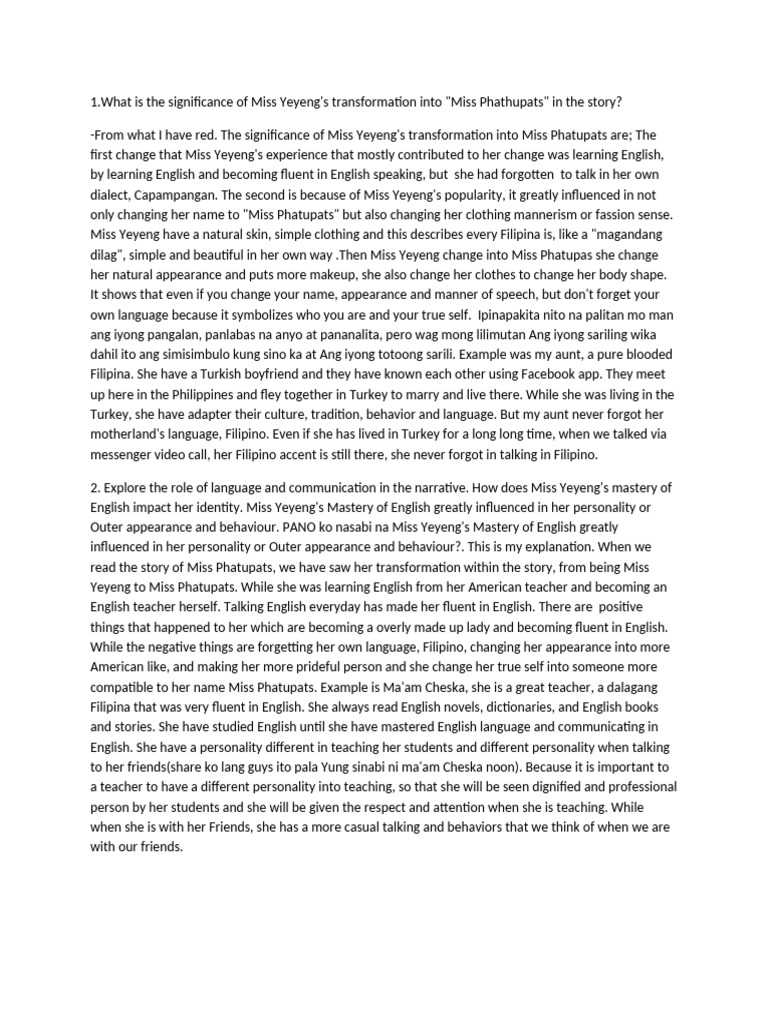 Miss Yeyeng's Transformation and Identity | PDF | English Language