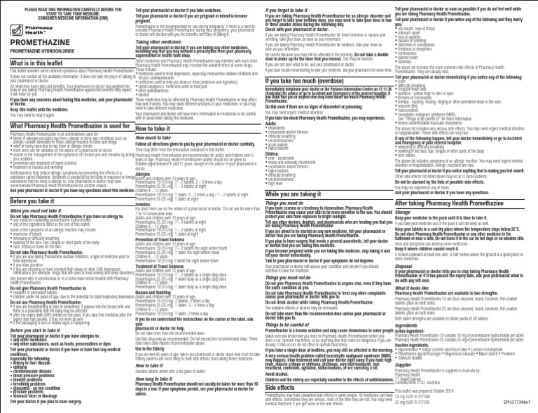 EPH317346v1 - PH Promethazine 10mg Tablets | PDF | Allergy | Pharmacy