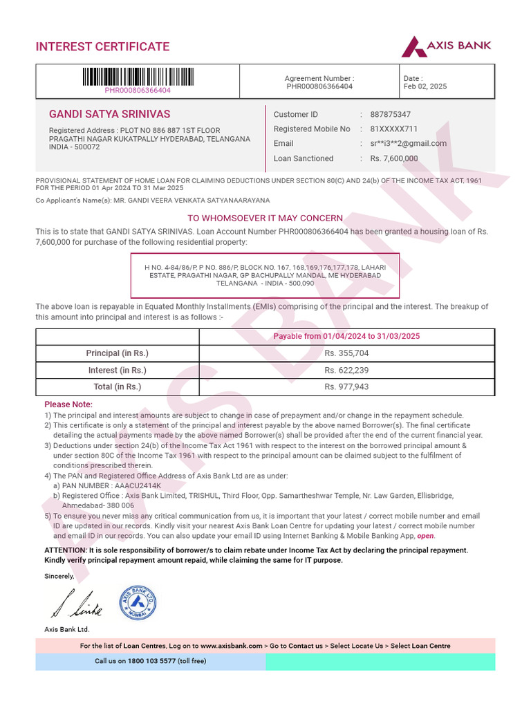 Home Loan Interest Certificate 2025 | PDF | Loans | Interest