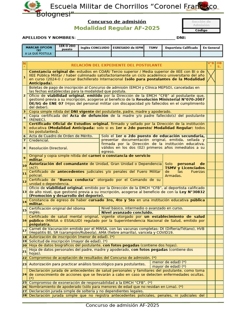 Expediente Postulante Regular Emch 2025 | PDF | Vacunas | Alergia