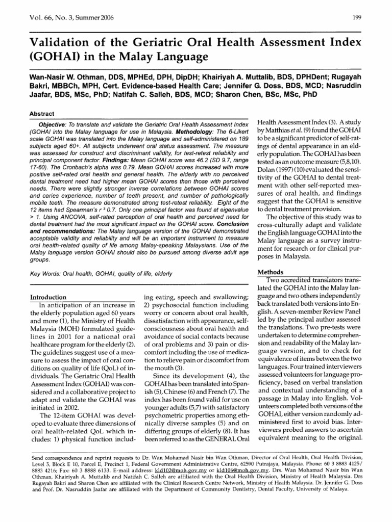 J Public Health Dent - 2007 - Othman - Validation of The Geriatric Oral ...