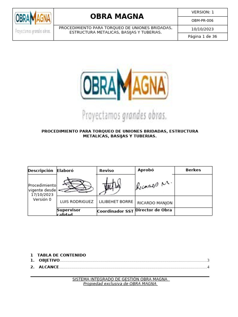 OBM-PR-006 - PROCEDIMIENTO PARA TORQUEO DE UNIONES BRIDADAS ...
