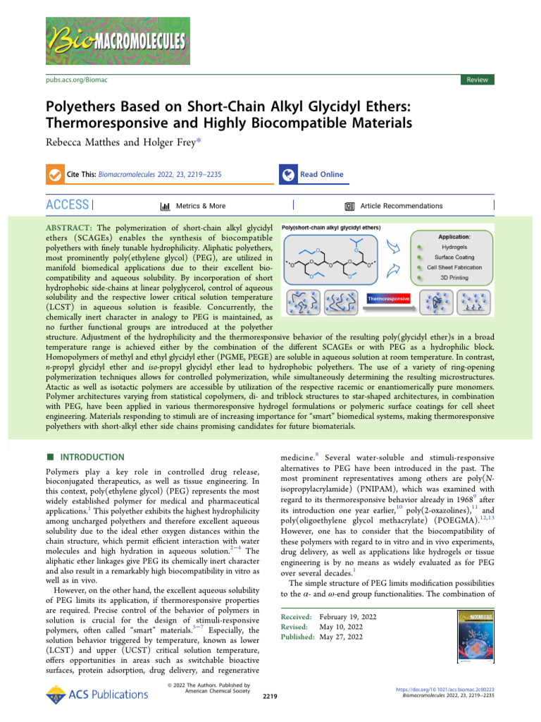 Polyethers Based On Short-Chain Alkyl Glycidyl Ethers | PDF ...