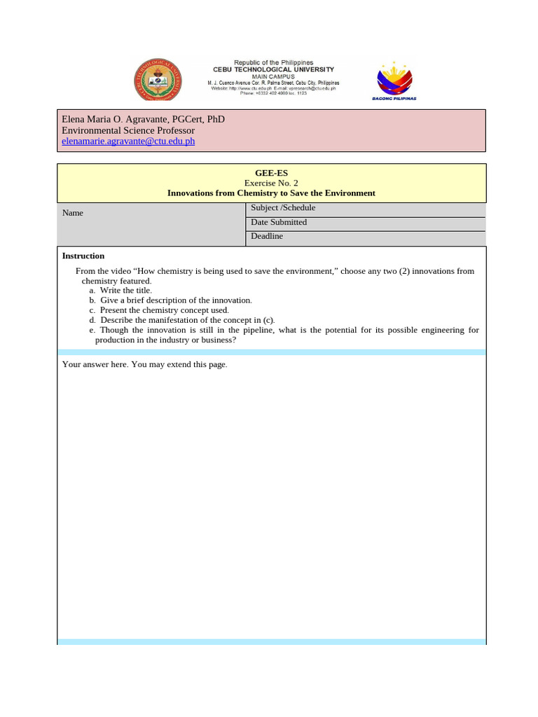 GEE-ES Exercise No. 2 Envi Sci | PDF
