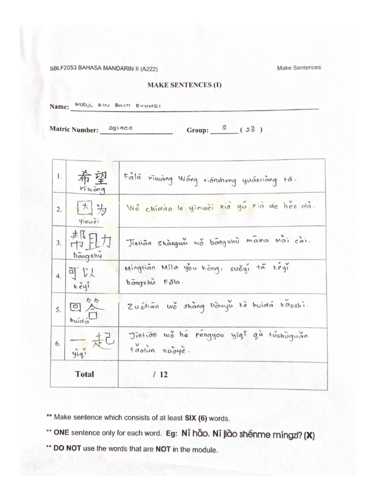 SBLF2053 Bahasa Mandarin Ii (A222) | PDF