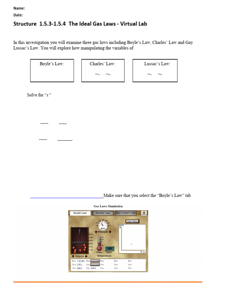 Structure 1.5.3-1.5.4 The Ideal Gas Laws - Virtual Lab | PDF | Gases ...