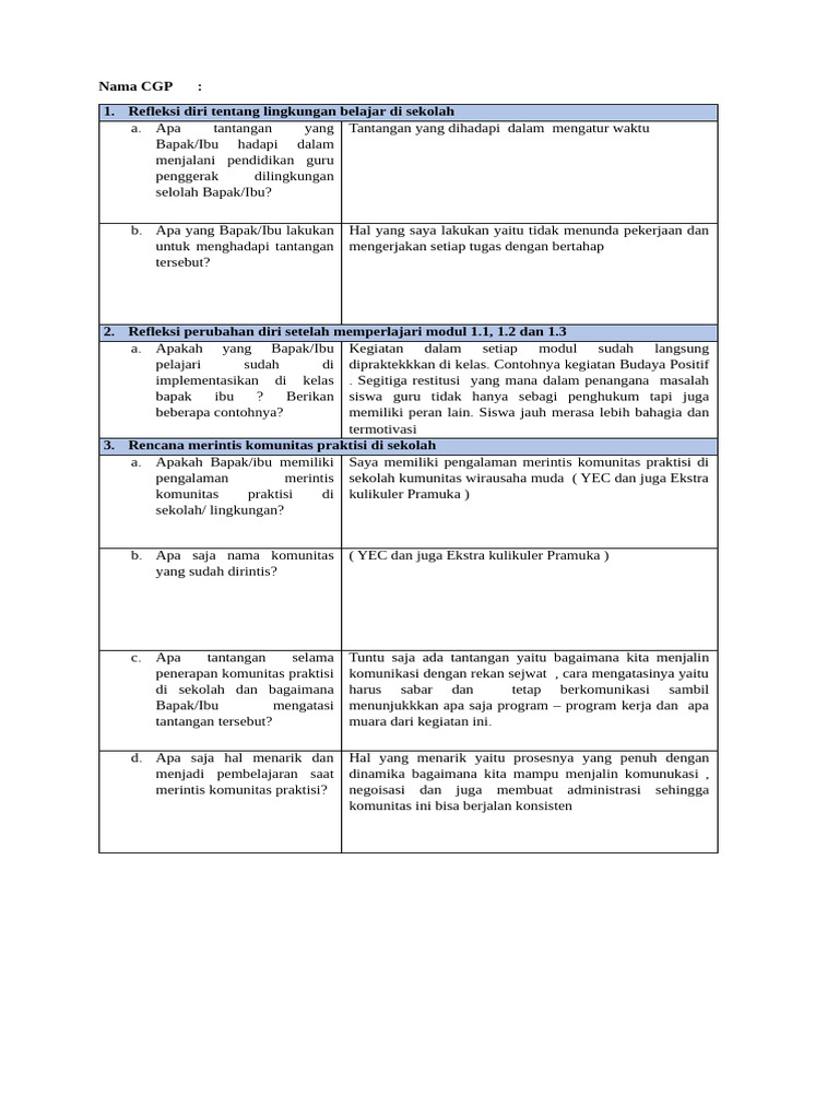Refleksi Kegiatan PI 2 Ni Putu Erna Surim Virnayanthi CGP 10 SMK Negeri 1 Mas Ubud | PDF