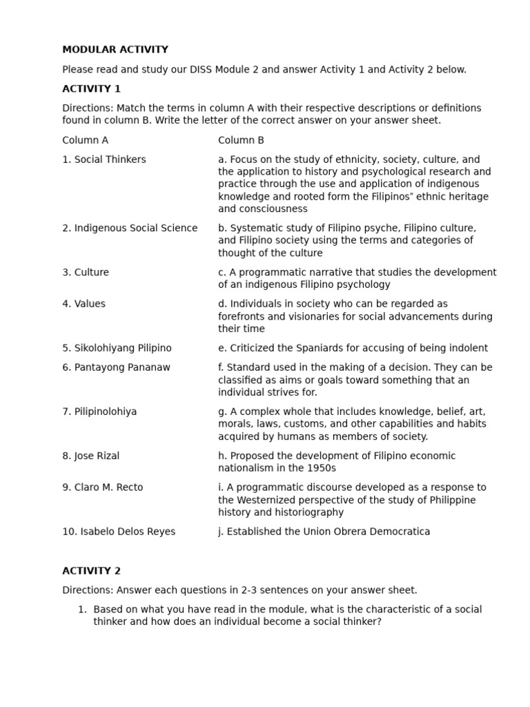 Modular Activity - Diss Module 2 | PDF | Society | Liberal Arts Education