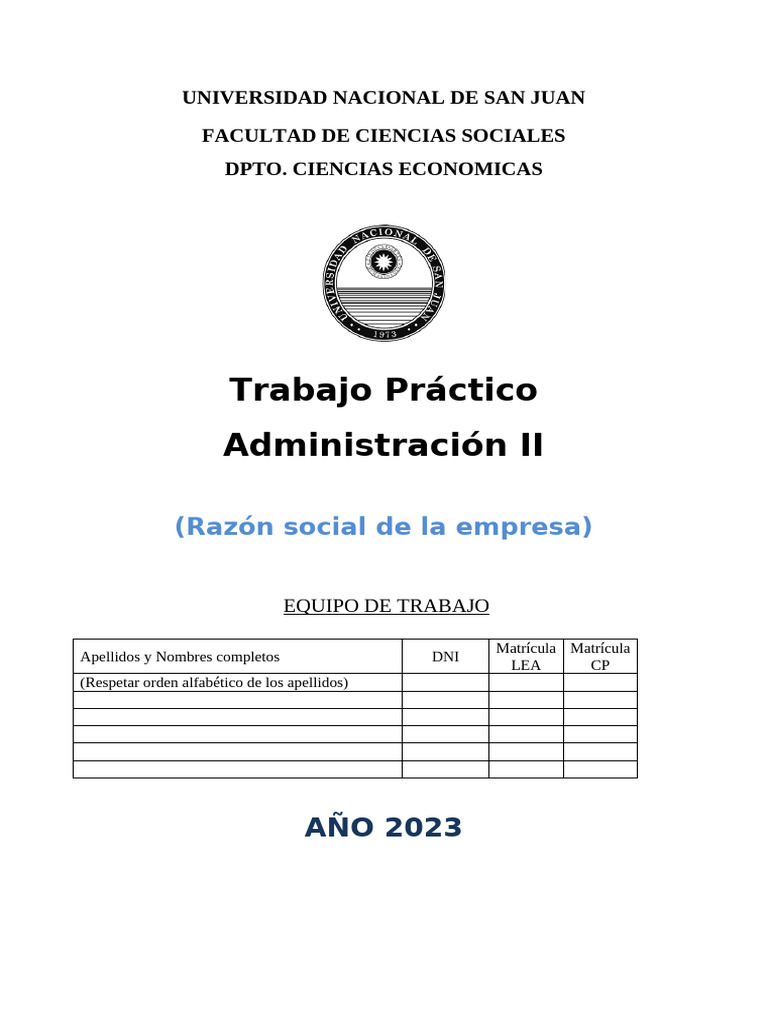Caratula TP Administracion II | PDF
