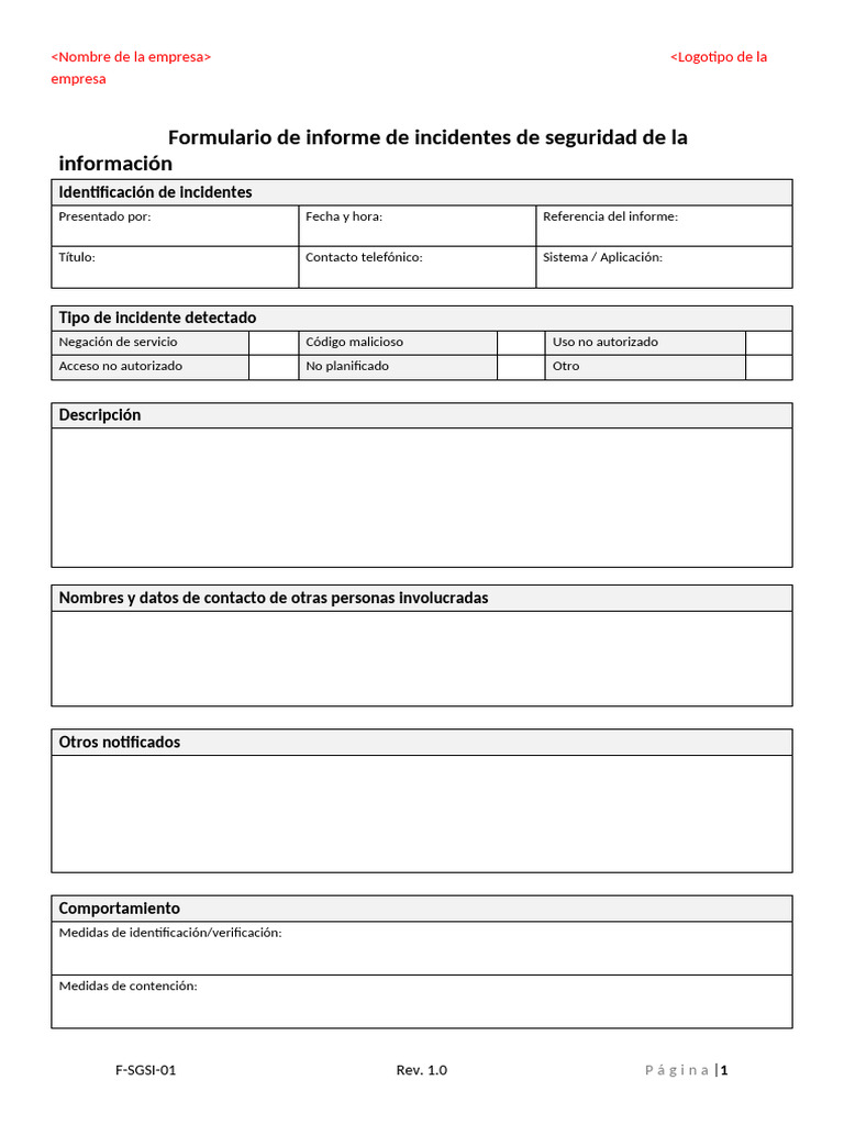 ISMS-F-10-Formulario de Informe de Incidentes | PDF