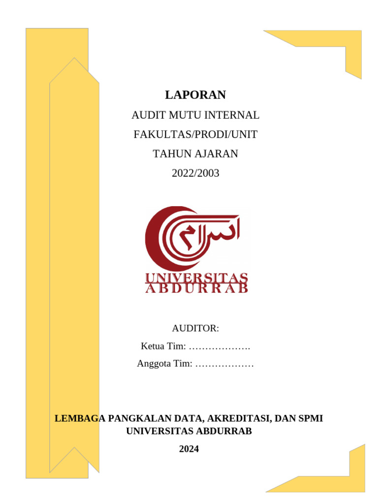 Format Laporan Audit Mutu Internal 2023 | PDF