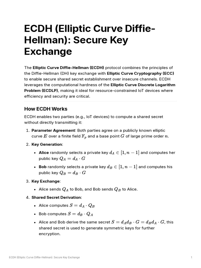 3 ECDH (Elliptic Curve Diffie-Hellman) Secure Key Exchange | PDF | Key (Cryptography) | Cyberwarfare