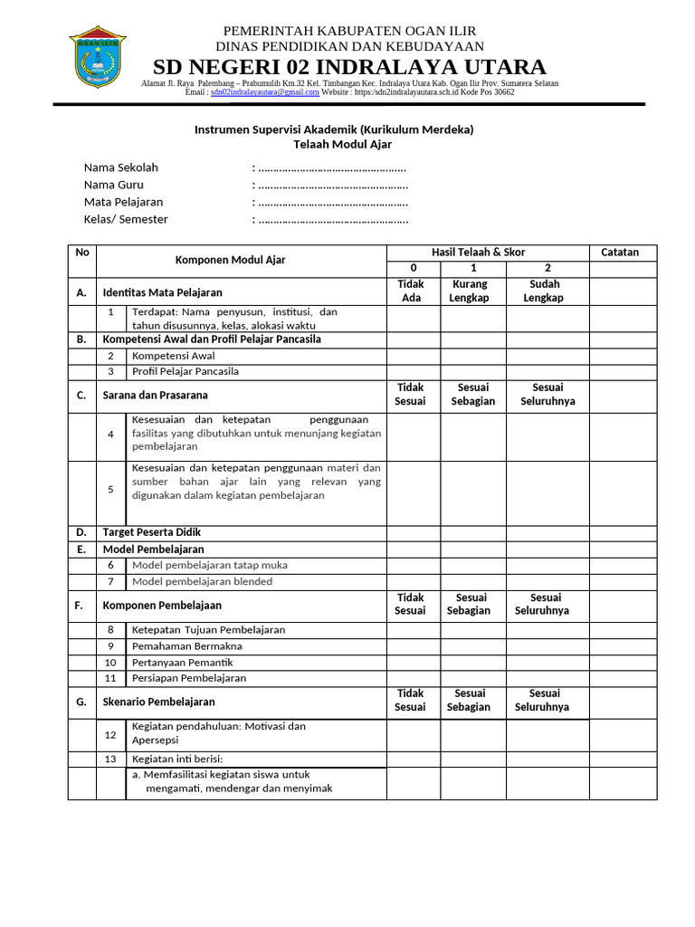 INSTRUMEN SUPERVISI PENELAAHAN MODUL AJAR (1) | PDF