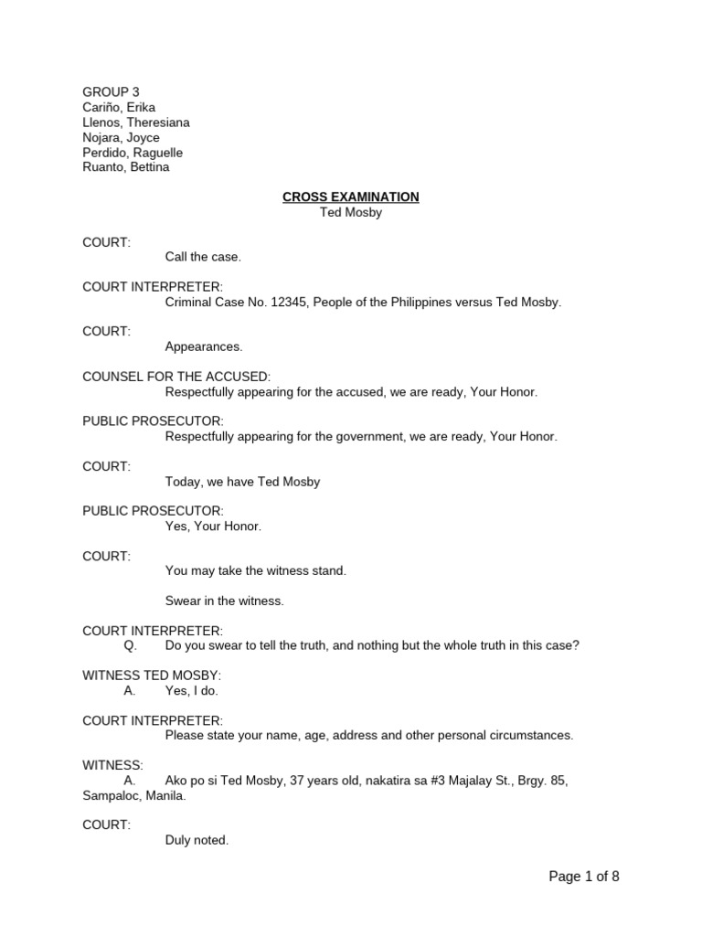 Cross Examination Sample Format | PDF | Affidavit | Crimes