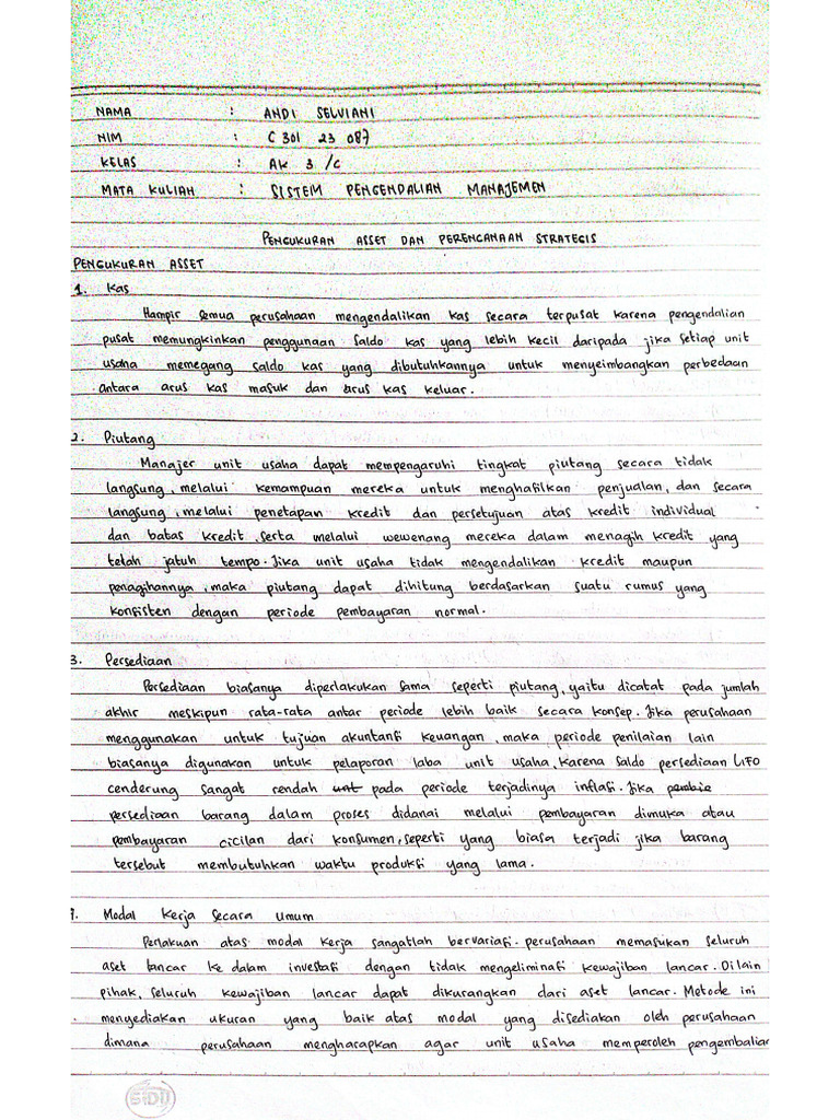 C30123087 - Andi Selviani - Tugas RMK Pengukuran Aset Dan Perencanaan Strategis | PDF
