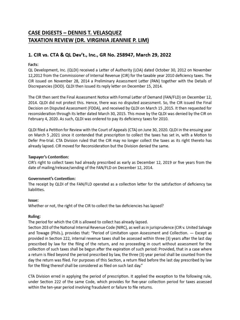 TaxRev Digests Velasquez | PDF | Taxes | Injunction