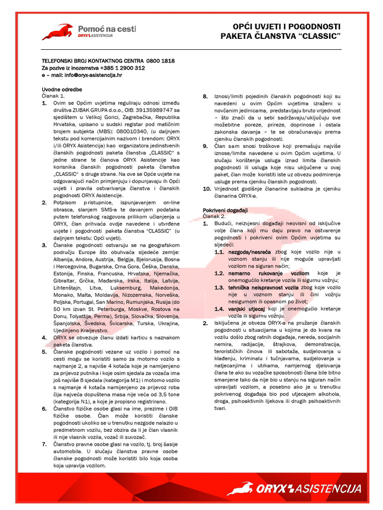 Opci Uvjeti Classic | PDF