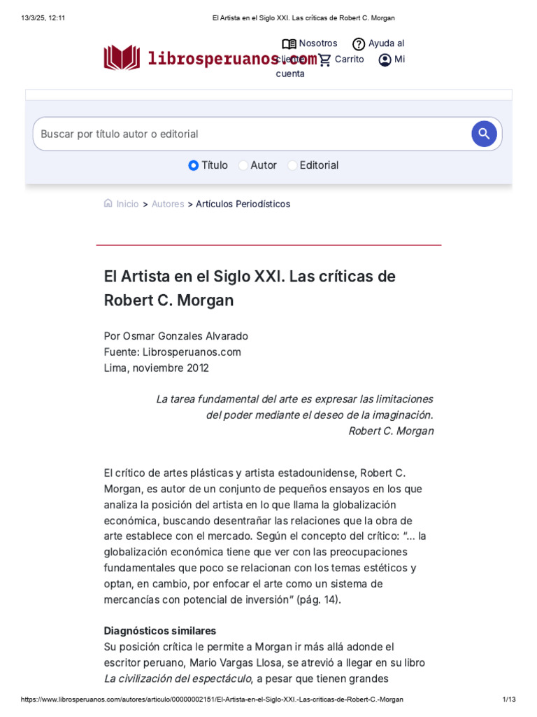 El Artista en El Siglo XXI. Las Críticas de Robert C. Morgan | PDF | Pensamiento | Imagen