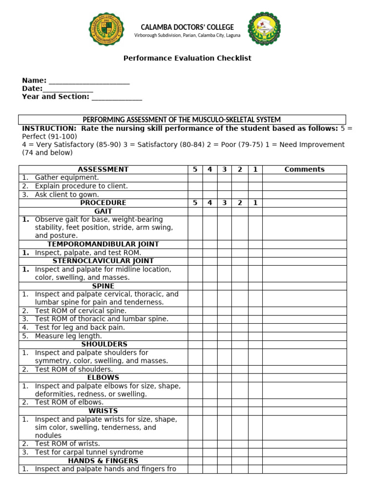 Checklist Musculoskeletal | PDF | Vertebral Column | Elbow
