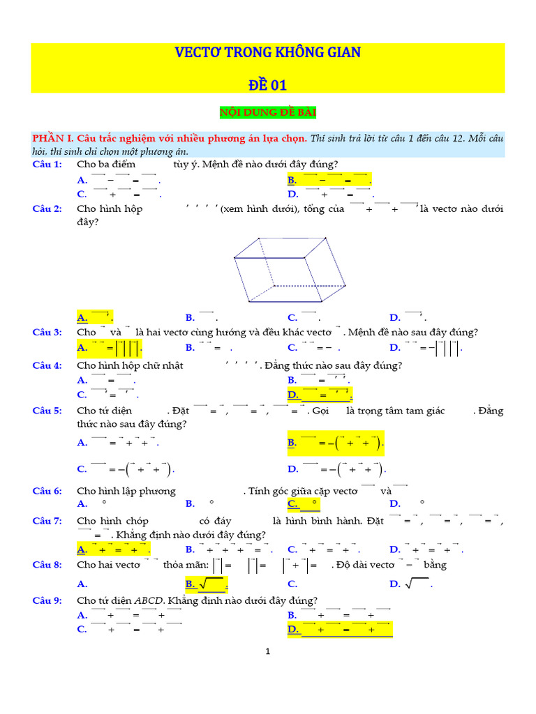 De 01 Vecto Trong Khong Gian | PDF