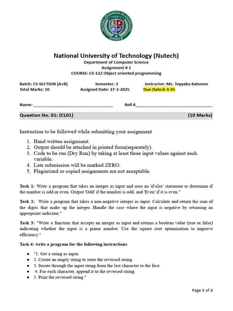 Week 2 Assignment1 OOP | PDF | String (Computer Science) | Boolean Data ...