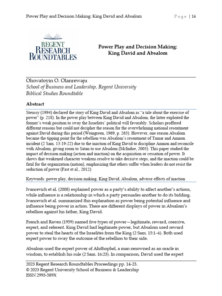 Regent Research Roundtables 2023 Biblical Perspectives Olanrewaju | PDF | David