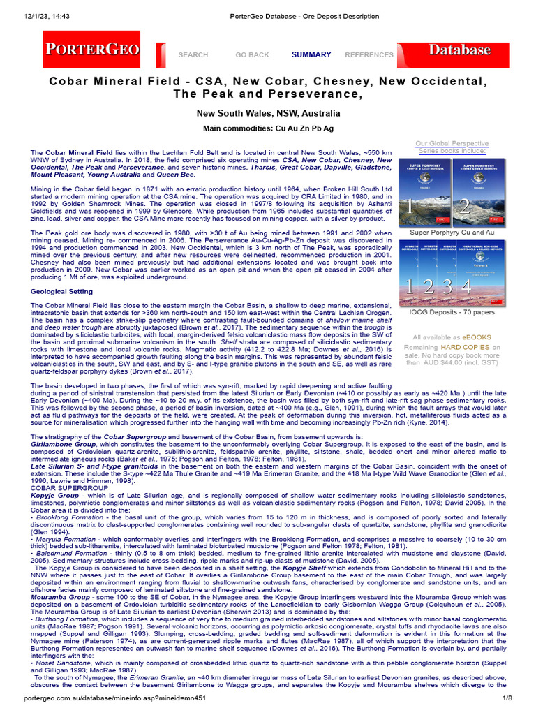 Cobar Mineral Field Ore Deposits Overview | PDF | Fault (Geology ...