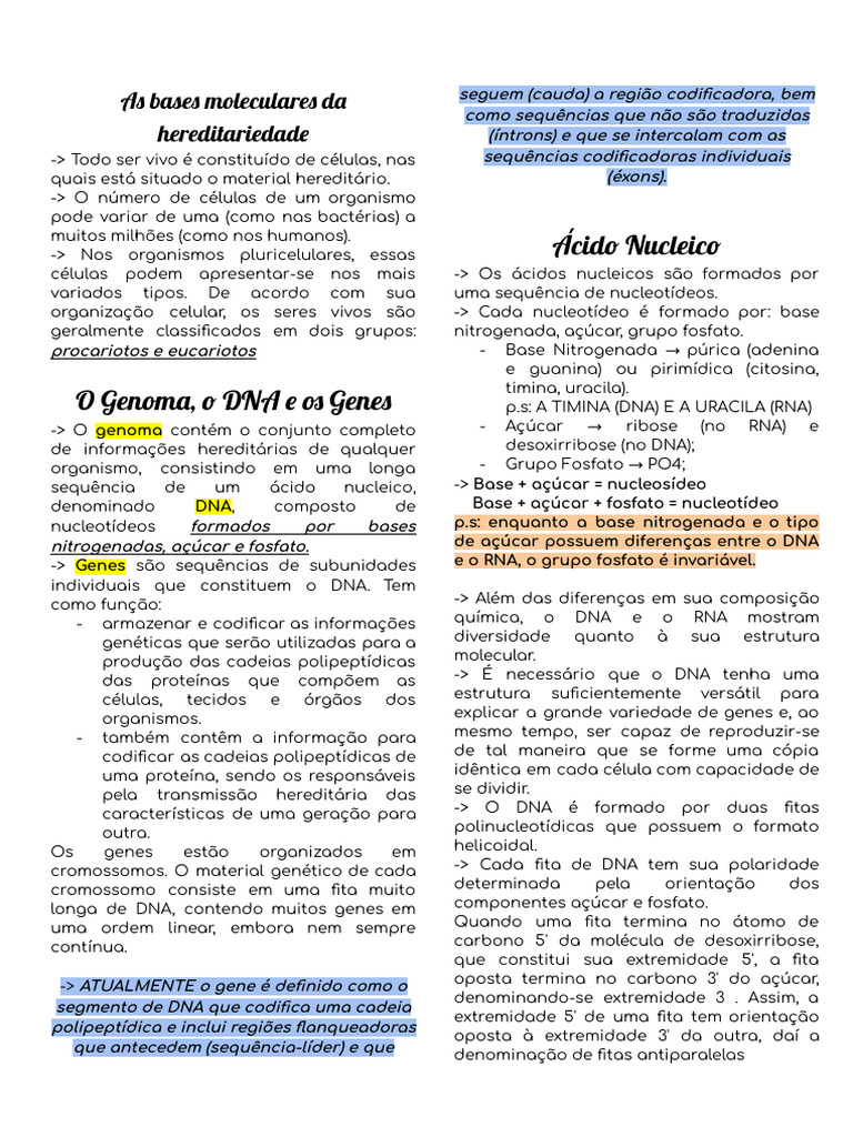 Bases Moleculares da Hereditariedade | PDF | DNA | Gene