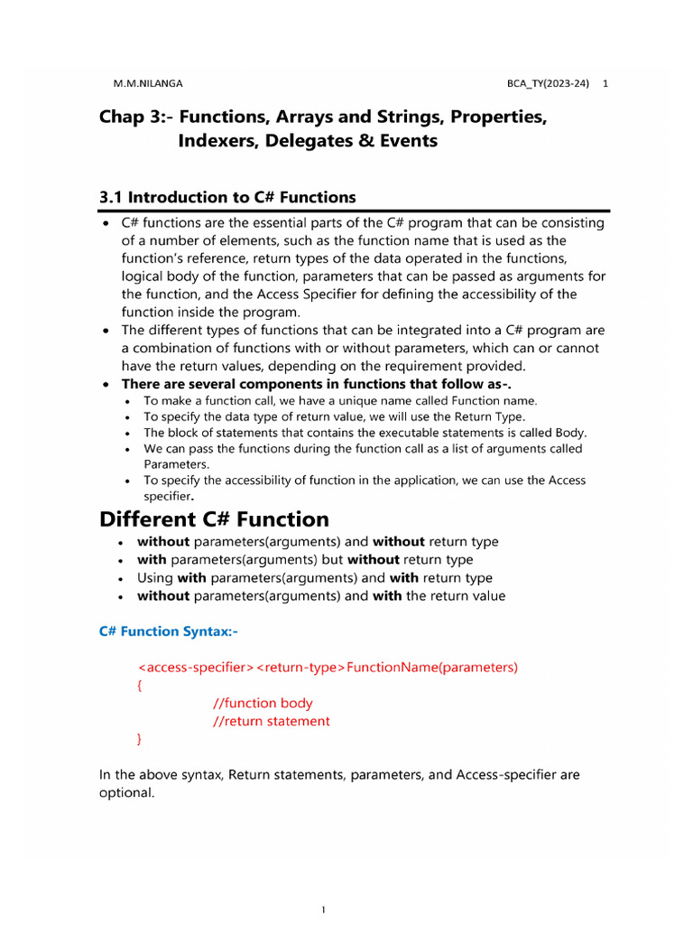chap 3 Functions, Arrays & Strings,properties..... | PDF