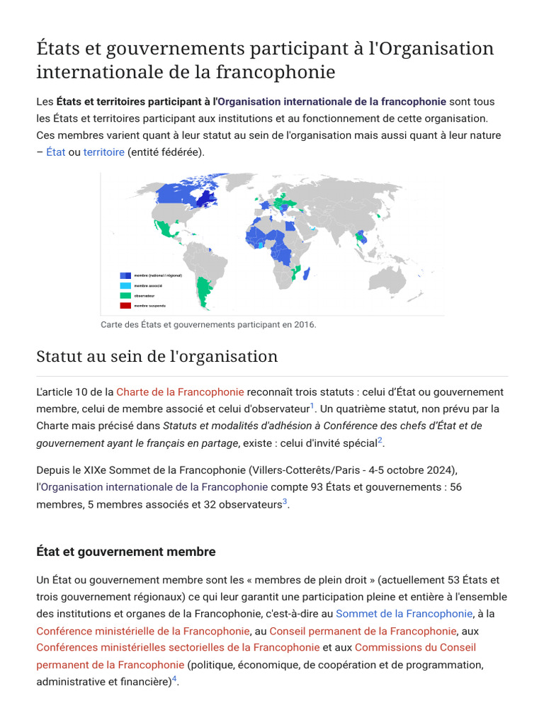 Pays membres de l'OIF et statuts | PDF | la Francophonie | Langue française