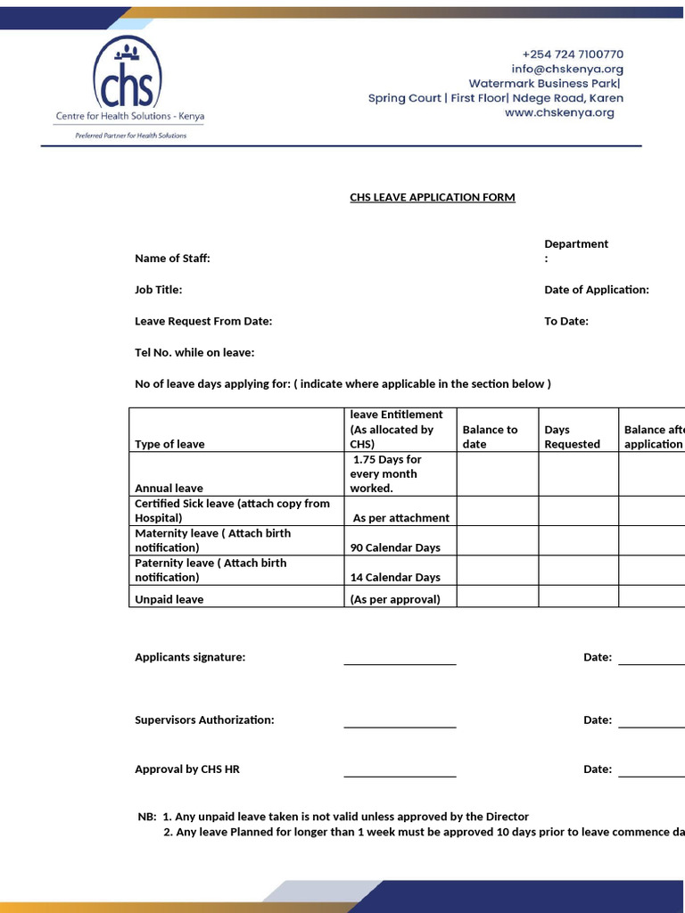 CHS LEAVE APPLICATION FORM - Contracted Staff (1) - 1 | PDF