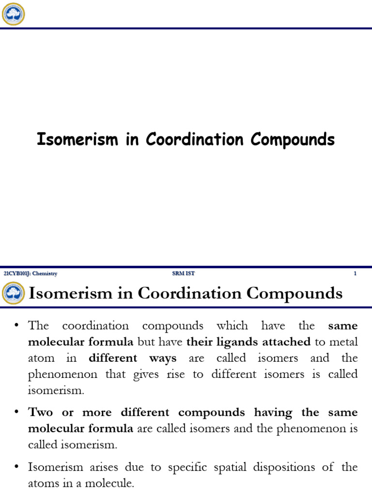 Isomerism in Transition Metal Compounds | PDF | Coordination Complex ...