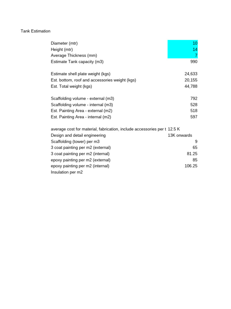 Copy of Tank Weight Calculation - Estimation | PDF