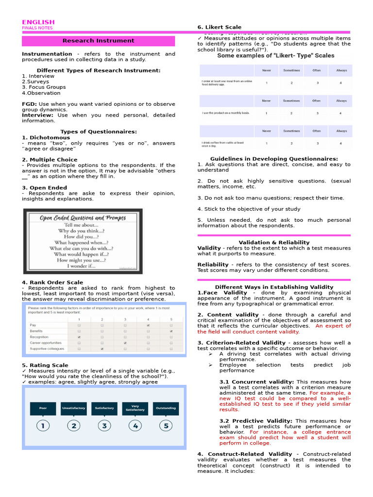 ENG FINALS | PDF | Validity (Statistics) | Survey Methodology