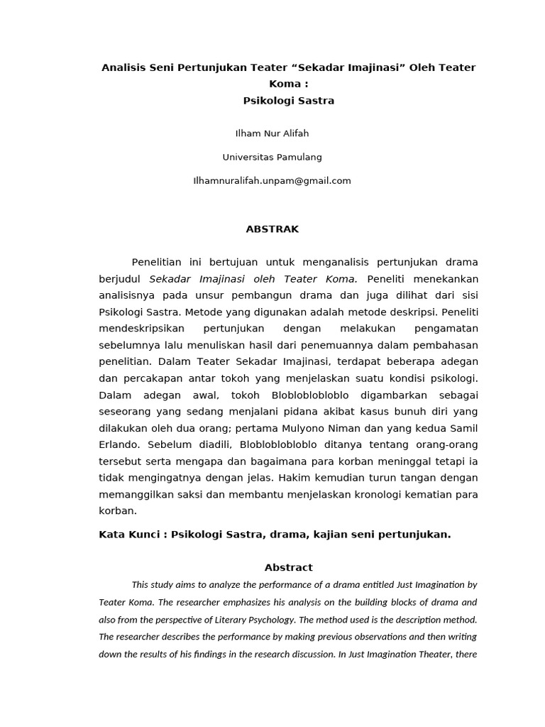 Analisis Teater "Sekadar Imajinasi" | PDF