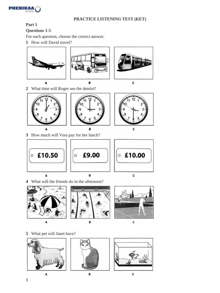 KET Listening Practice Test Guide | PDF