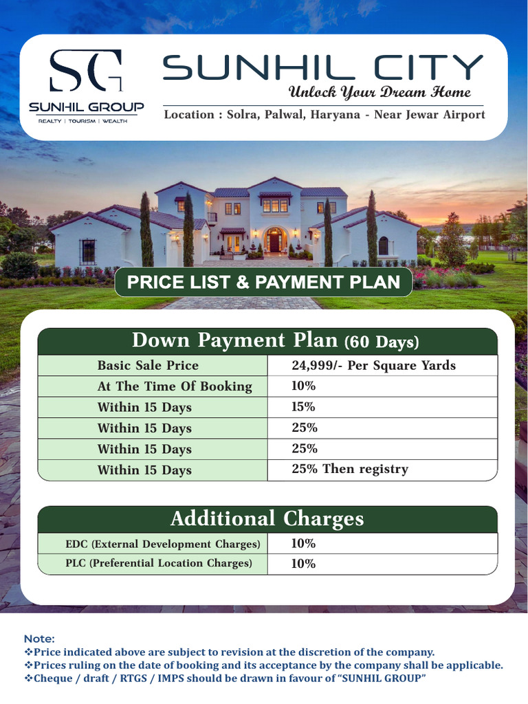Sunhil City - Jewar Price List NEW 24999 | PDF
