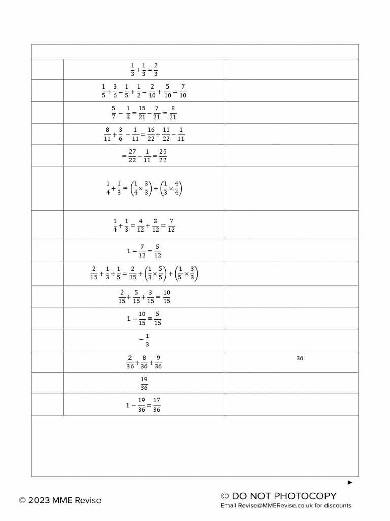 Adding and Subtracting Fractions Answers MME | PDF | Division (Mathematics) | Arithmetic